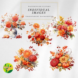Autumn Watercolor Floral Clipart: Fall PNG Graphics (digital Download ...