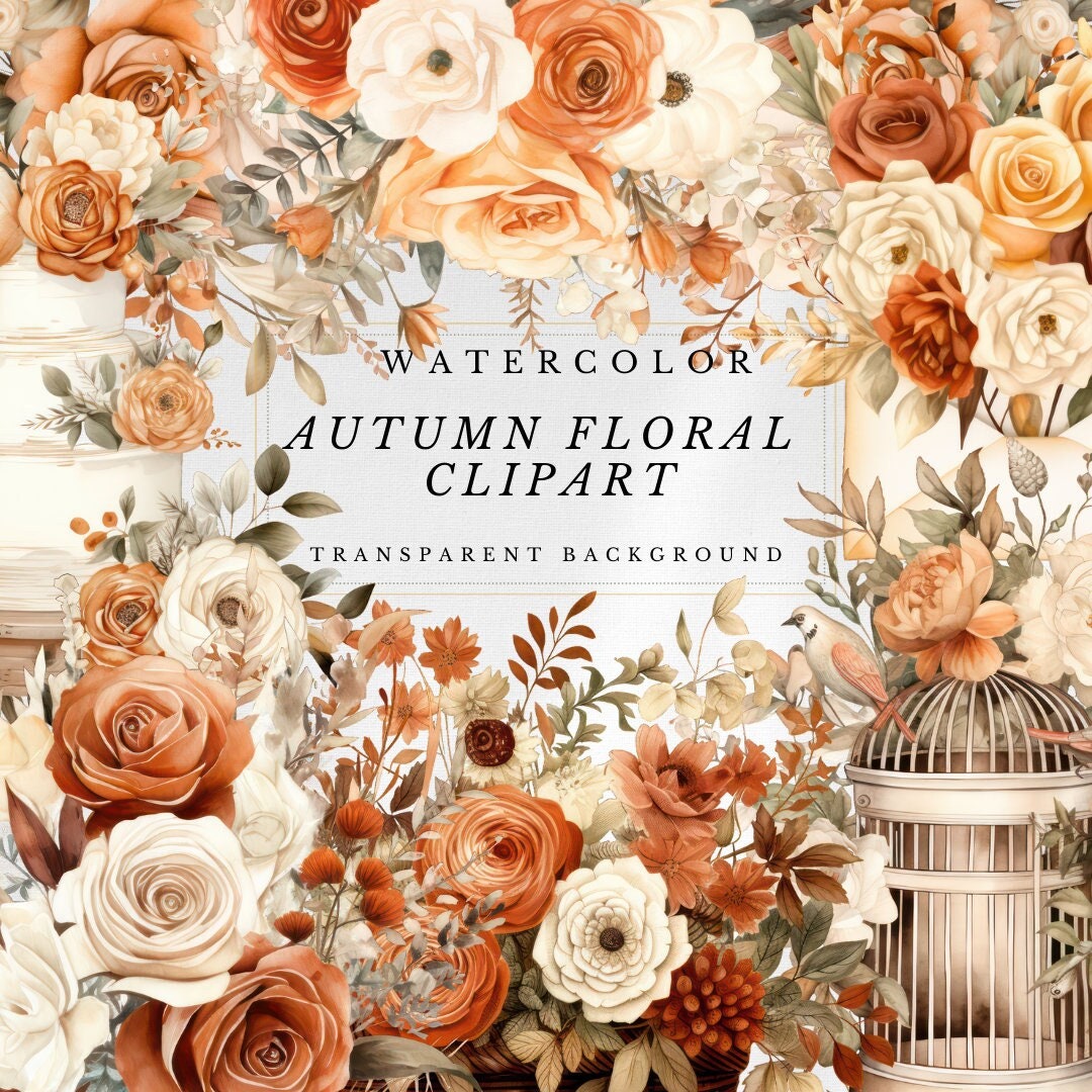 Watercolor Autumn Floral Clipart: Earth Tone DIY Invitation Graphics ...