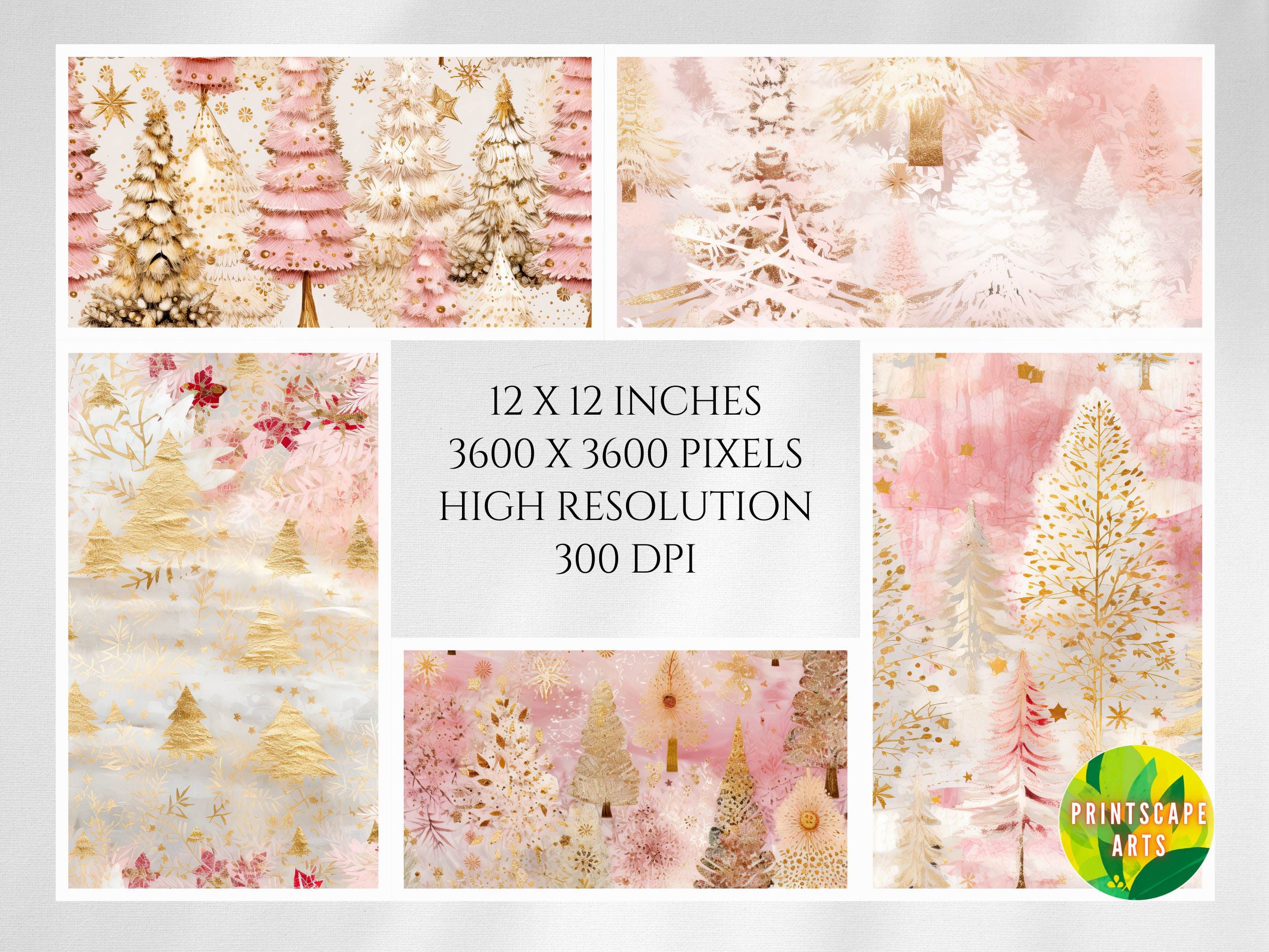 Printable Pink and Gold Christmas Digital Paper: Downloadable Vintage ...
