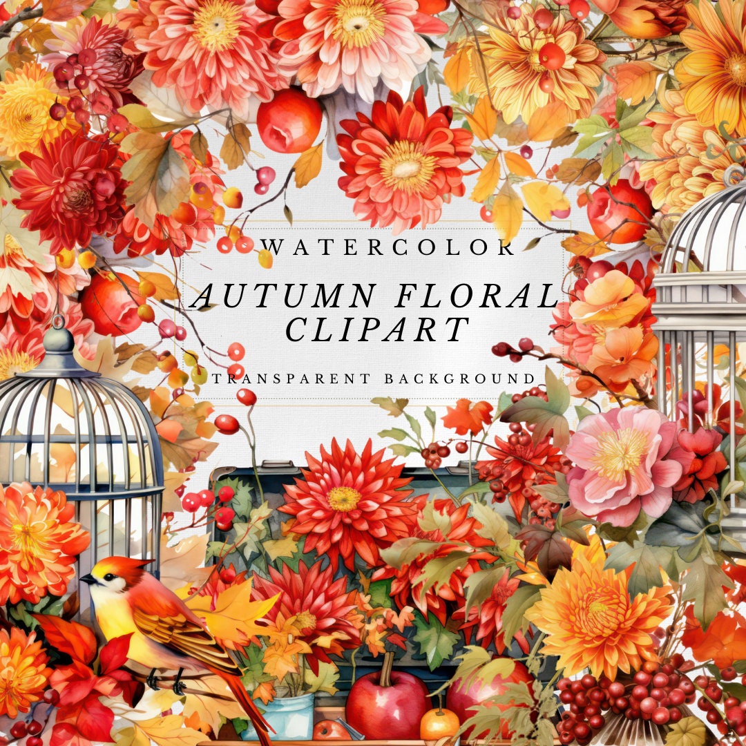 Autumn Watercolor Floral Clipart: Fall PNG Graphics (digital Download ...