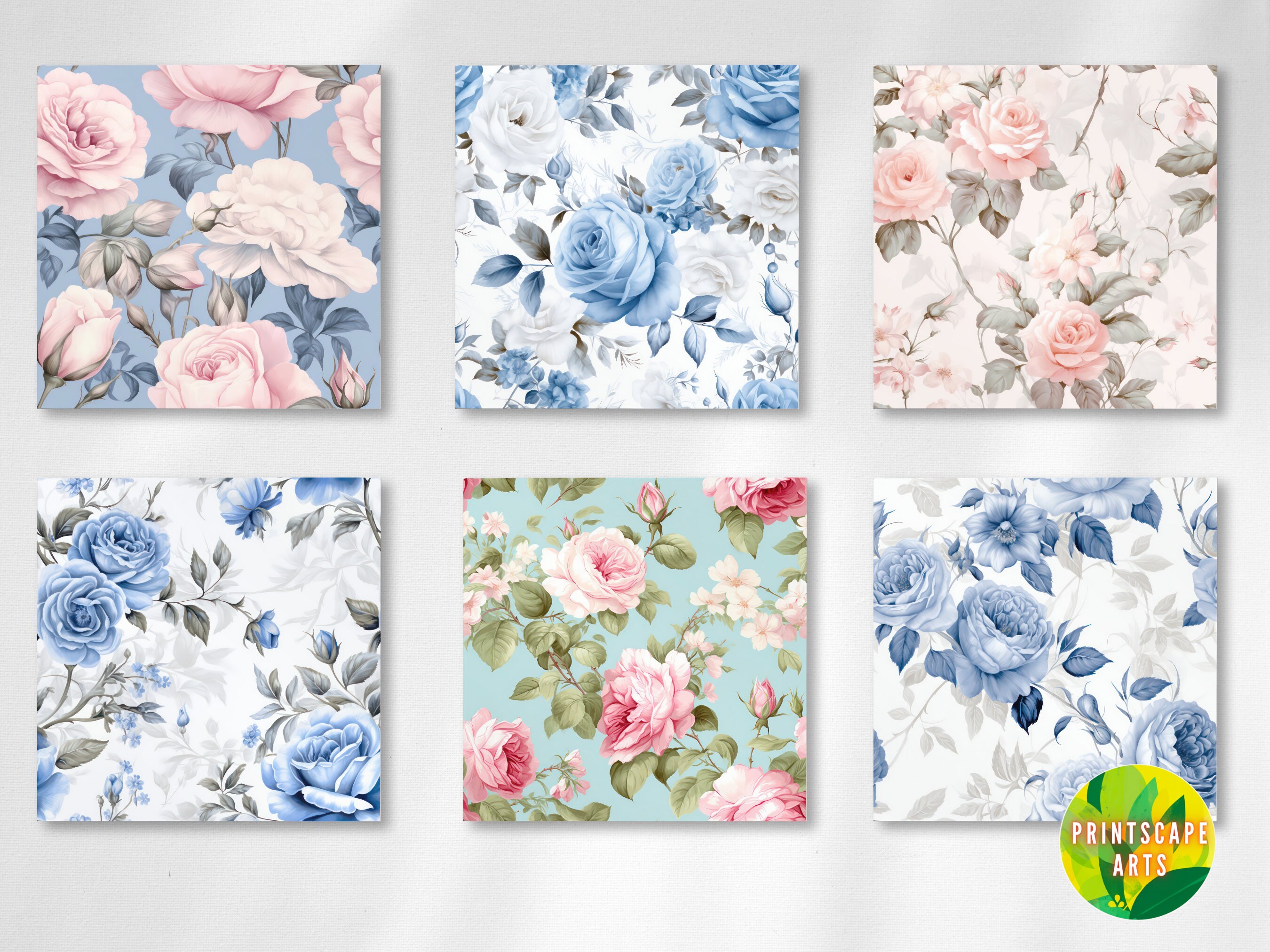 Vintage Rose Digital Paper, Shabby Chic Scrapbook, Watercolor Floral ...