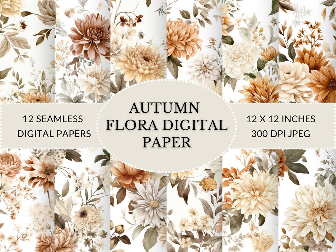 Autumn Floral Digital Paper Pack: Earth Tones Scrapbooking Patterns ...