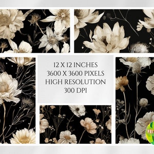 Seamless Digital Paper Moody Dark Florals: Soft Goth Floral Medley in ...