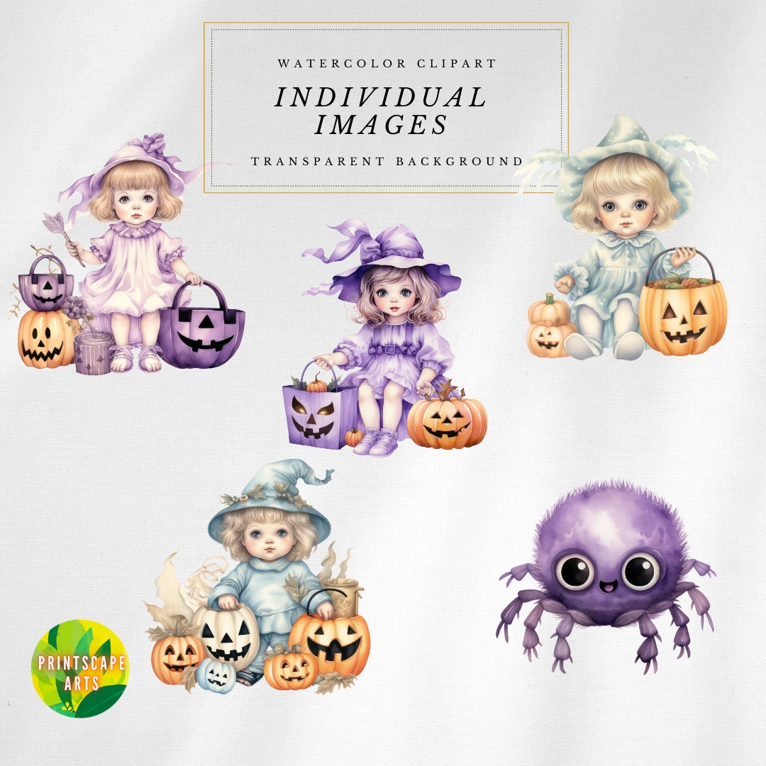 Whimsical Cute Pastel Halloween Clipart Collection Halloween Vintage ...