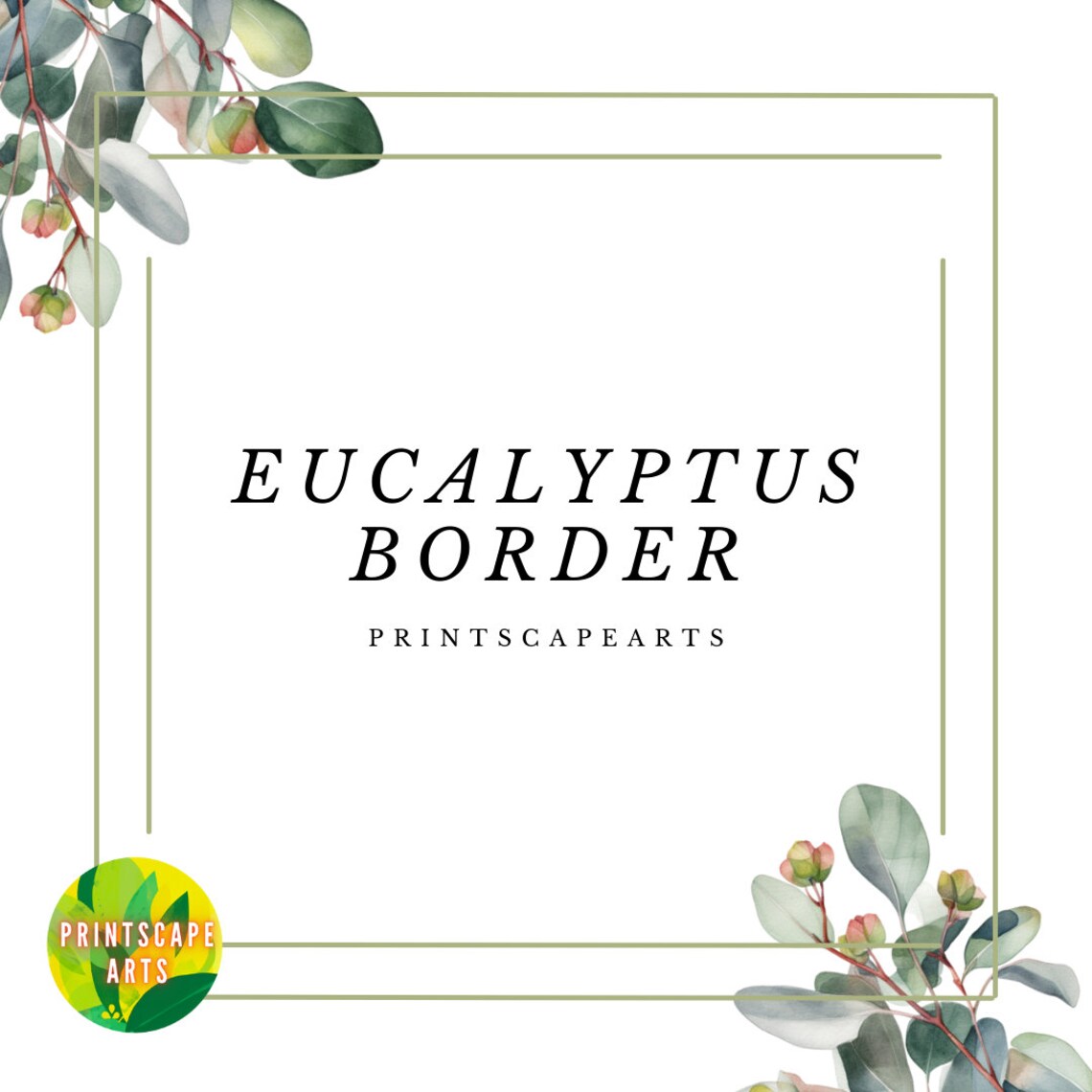 Eucalyptus Clipart Set: Greenery Leaves, Wreaths, Borders (PNG Digital ...