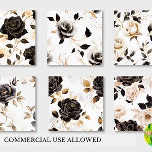 Watercolor Black and Gold Roses Digital Paper Pack (digital Download ...