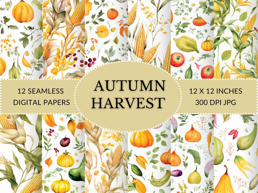 Autumn Harvest Digital Paper Pack: Fall Foliage Patterns (digital ...