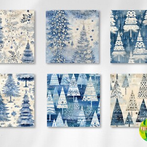 Printable Blue Christmas Digital Paper: Downloadable Vintage Retro ...
