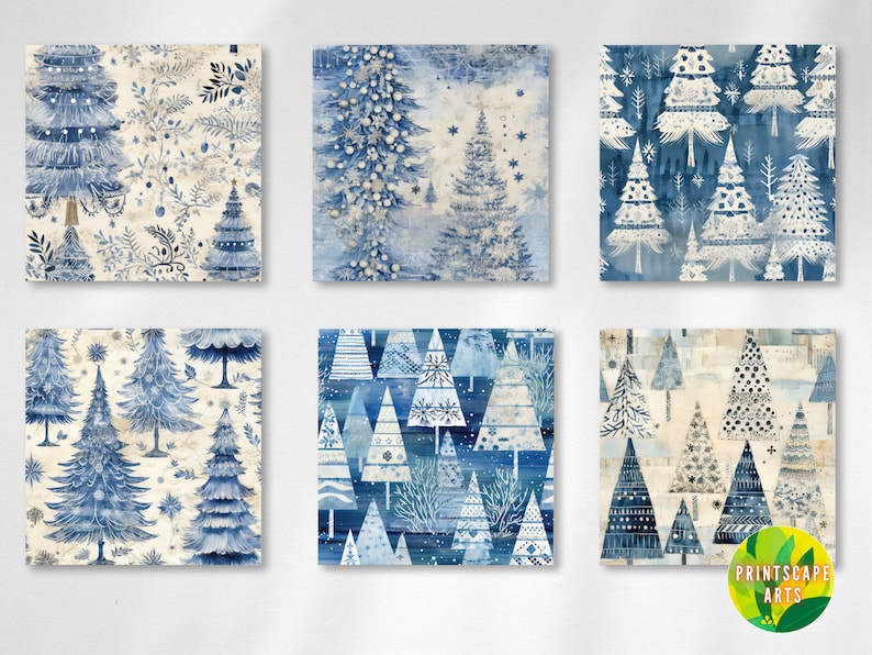Printable Blue Christmas Digital Paper: Downloadable Vintage Retro ...
