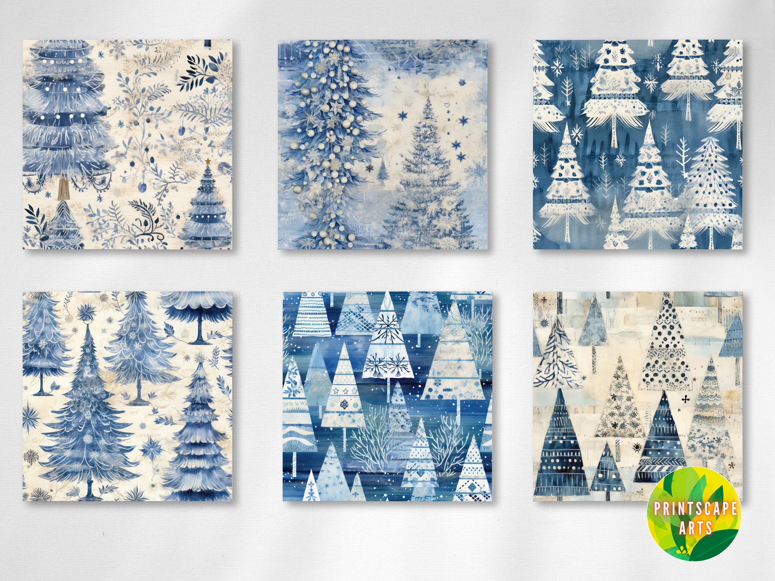 Printable Blue Christmas Digital Paper: Downloadable Vintage Retro ...