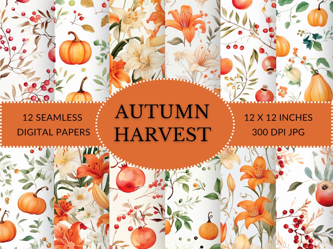 Autumn Floral Harvest, Fall Floral Harvest, Digital Paper Pack ...