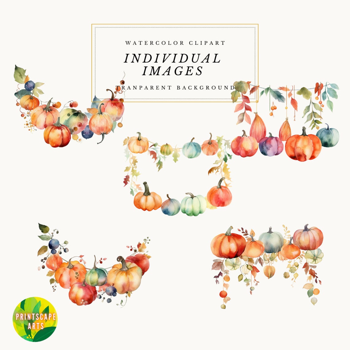 Pumpkin Clipart, Autumn Clipart, Watercolor Pumpkin Fall Clipart ...