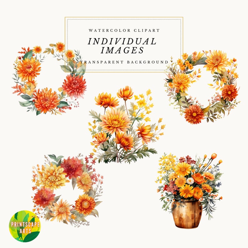 Autumn Floral Clipart Fall Watercolor Clipart Autumn - Etsy