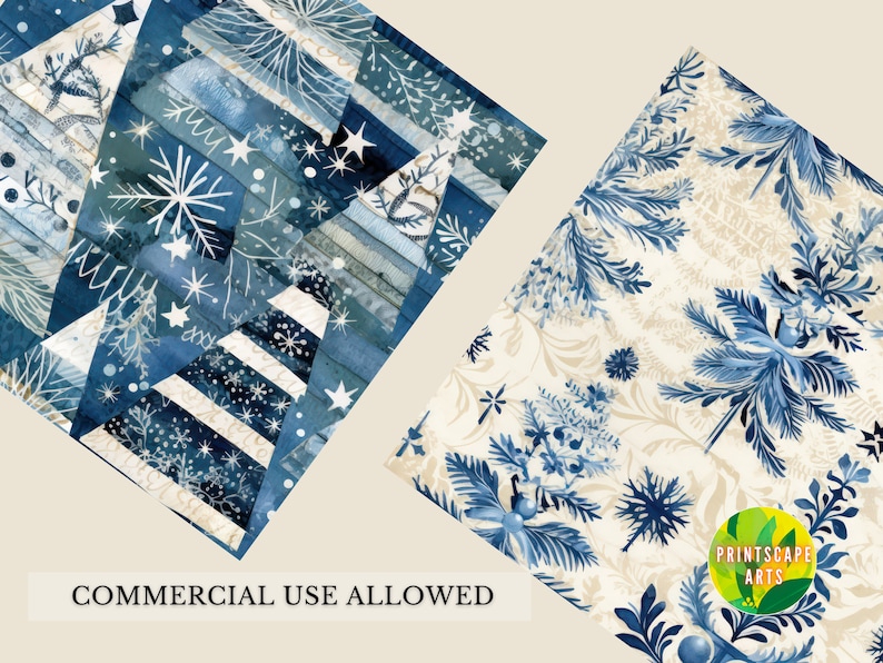 Printable Blue Christmas Digital Paper: Downloadable Vintage Retro ...