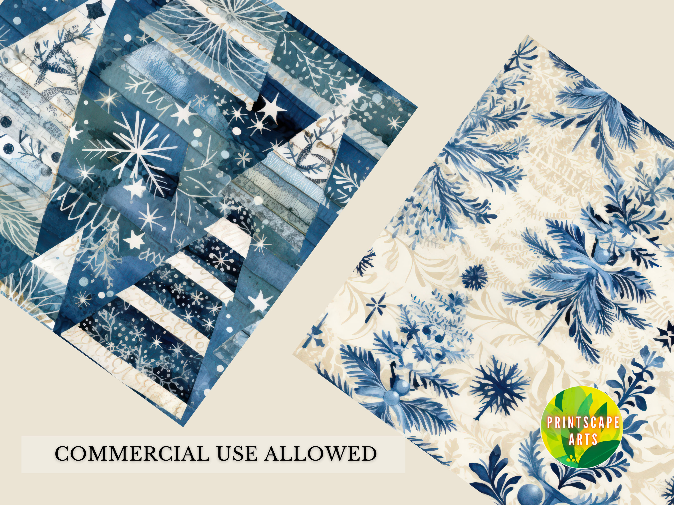 Printable Blue Christmas Digital Paper: Downloadable Vintage Retro ...