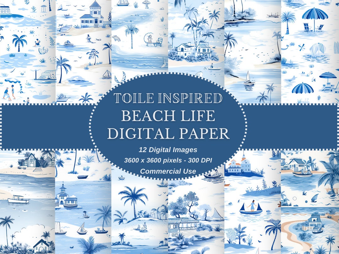 Toile Inspired Beach Life Collections: High-quality Seamless Digital ...