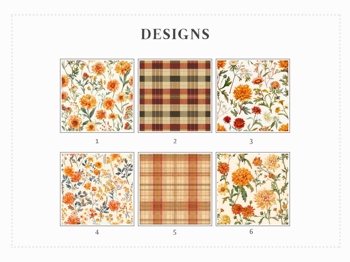 Vintage Autumn Floral Digital Paper: Earth Tone Gingham (digital ...