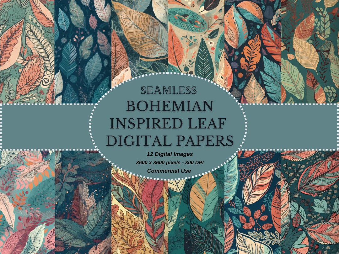 Bohemian Inspired Leaf Digital Pattern Eclectic Nature Inspired Design ...