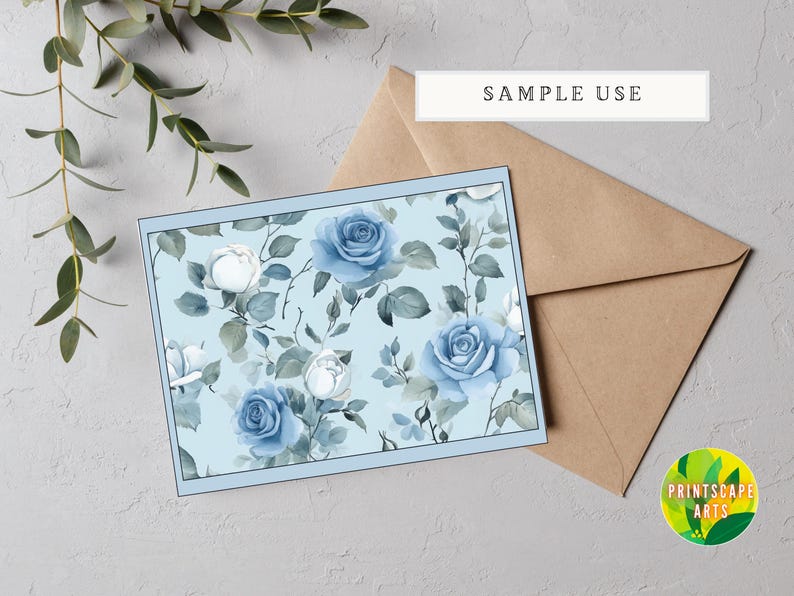Vintage Baby Blue Rose Digital Paper: Shabby Chic Floral (digital ...