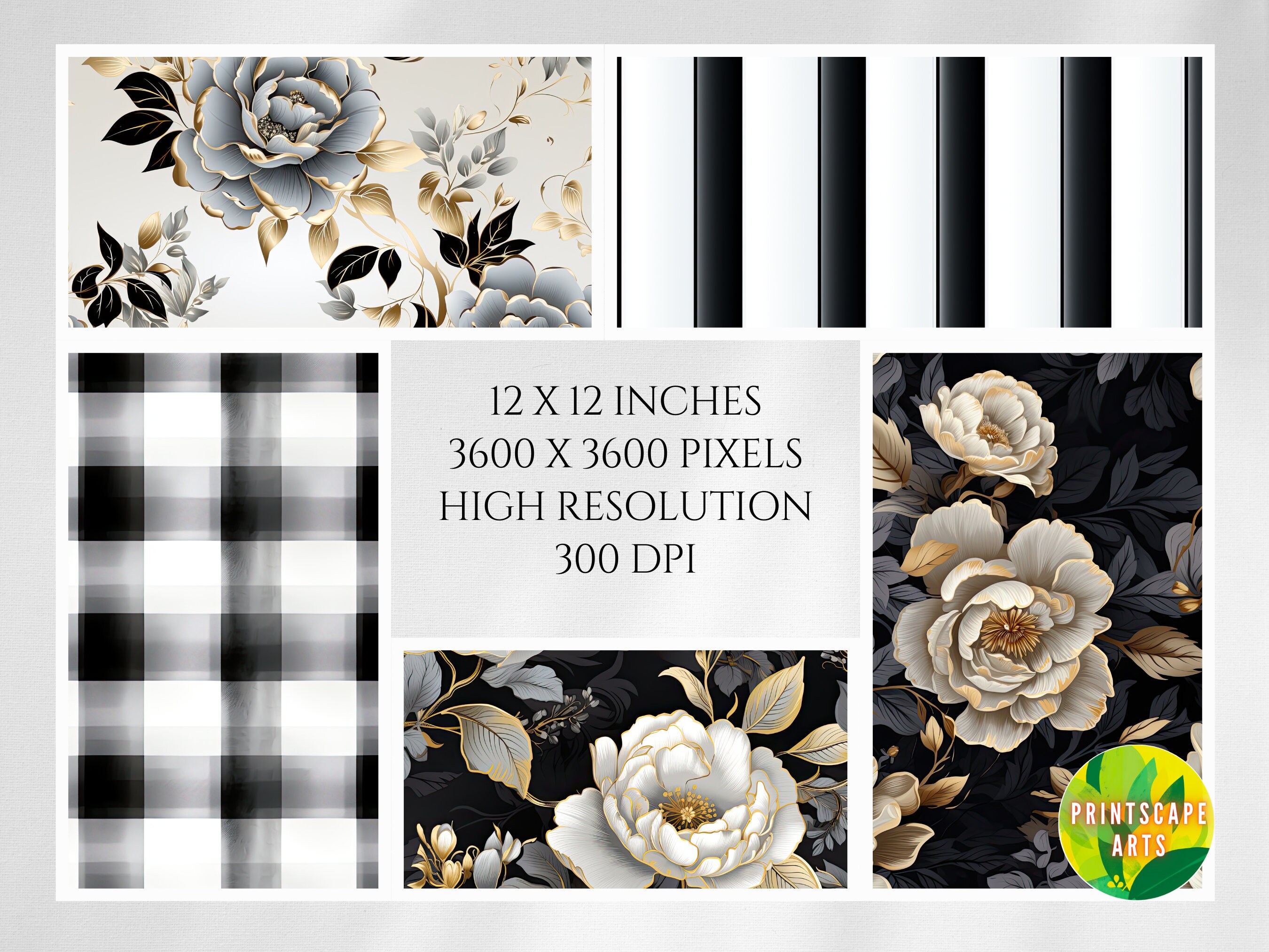 Vintage Black and White Roses Digital Paper: Seamless Floral Patterns ...