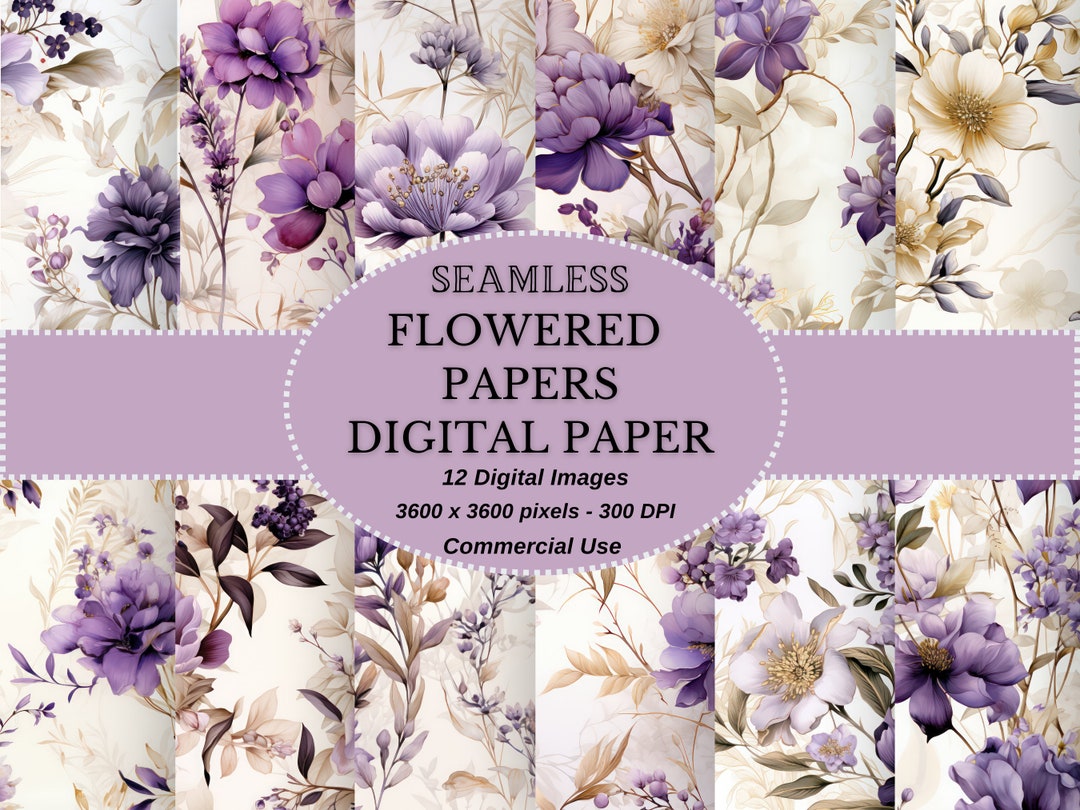 Flowered Papers Digital Paper - Vintage Inspired Decorated Papers ...