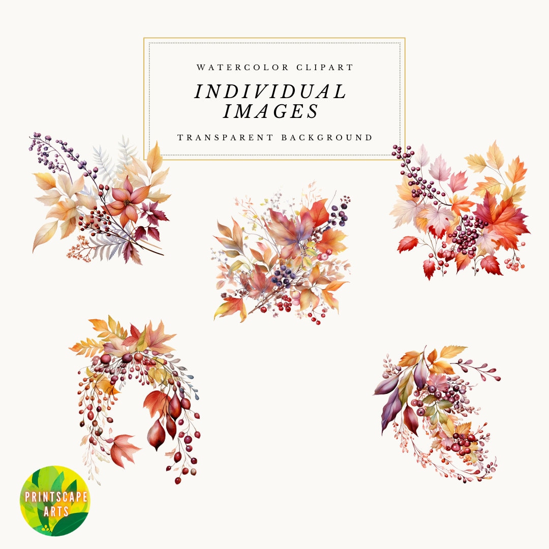 Autumn Floral Clipart Fall Watercolor Clipart Autumn - Etsy