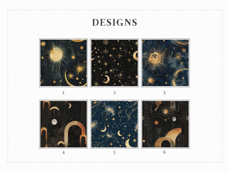 Celestial Gold and Black Digital Papers | Elegant Boho Inspired Designs ...