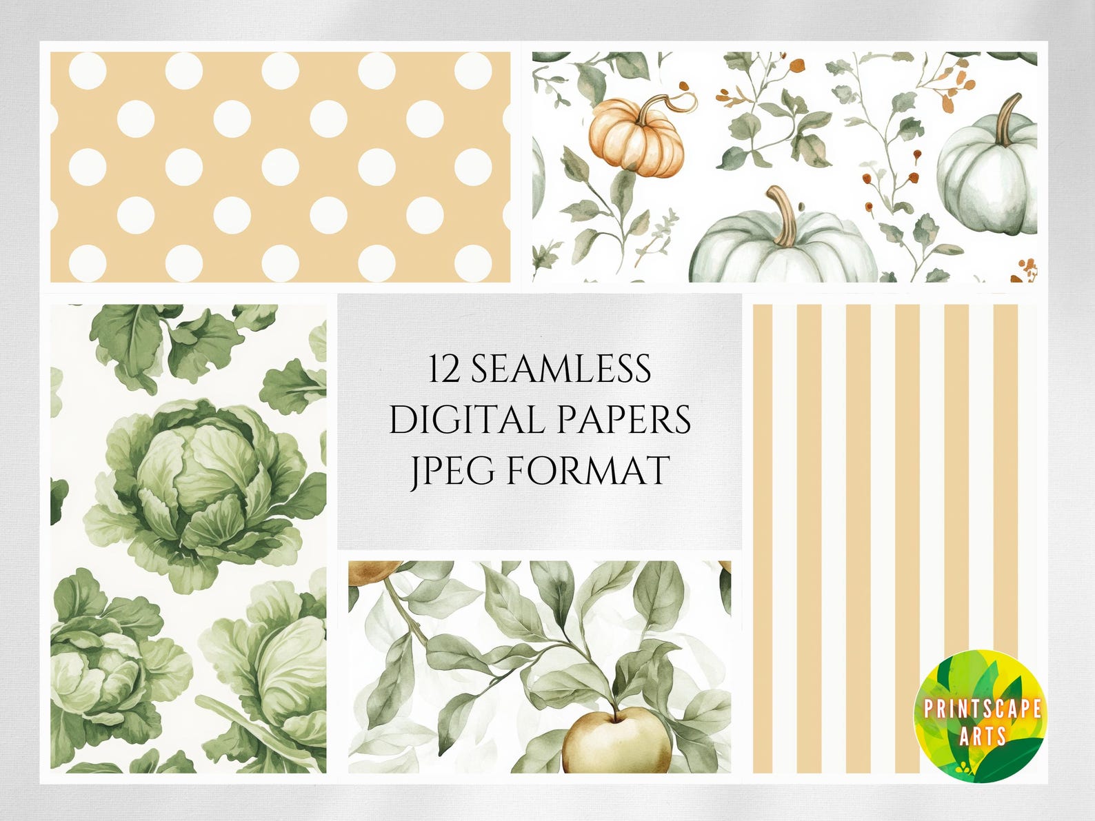 Autumn Harvest Digital Paper Set: Vintage Green & Orange Fall ...