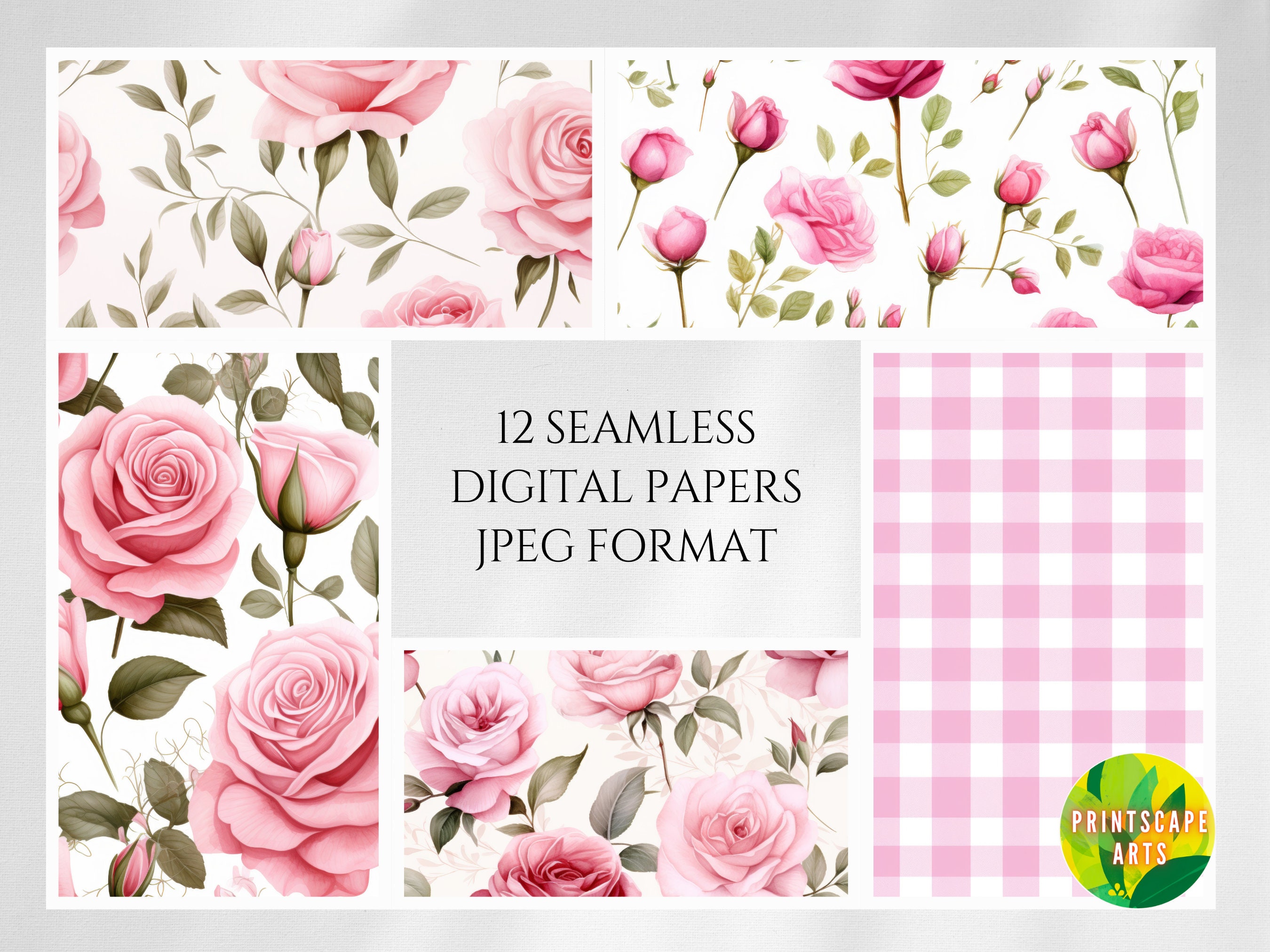 Watercolor Pink Roses Digital Paper Pack, Roses Seamless Pattern, Pink ...