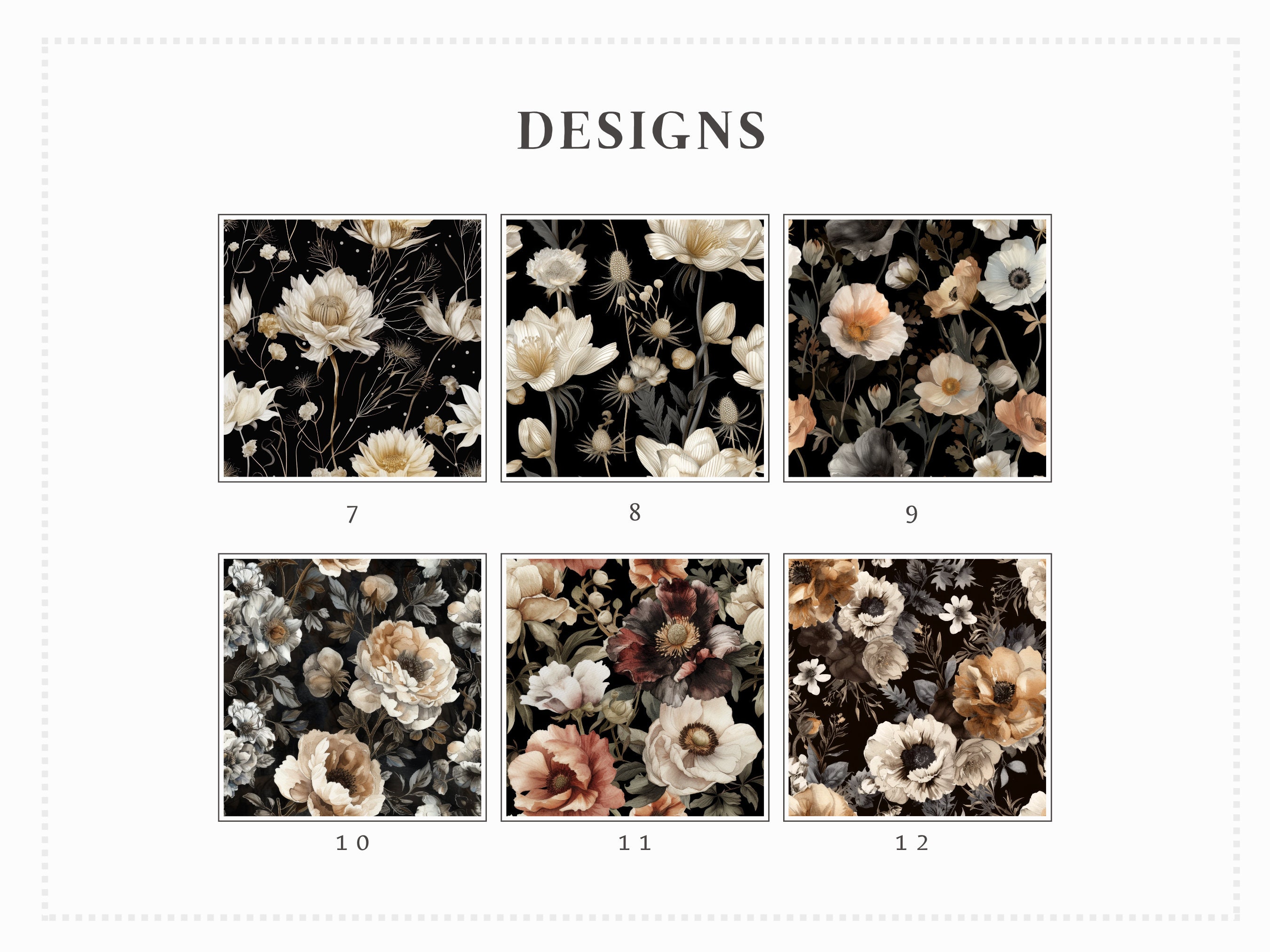 Seamless Digital Paper Moody Dark Florals: Soft Goth Floral Medley in ...