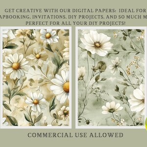 Floral Nursery Digital Paper: Vintage Sage Green Daisy (digital ...
