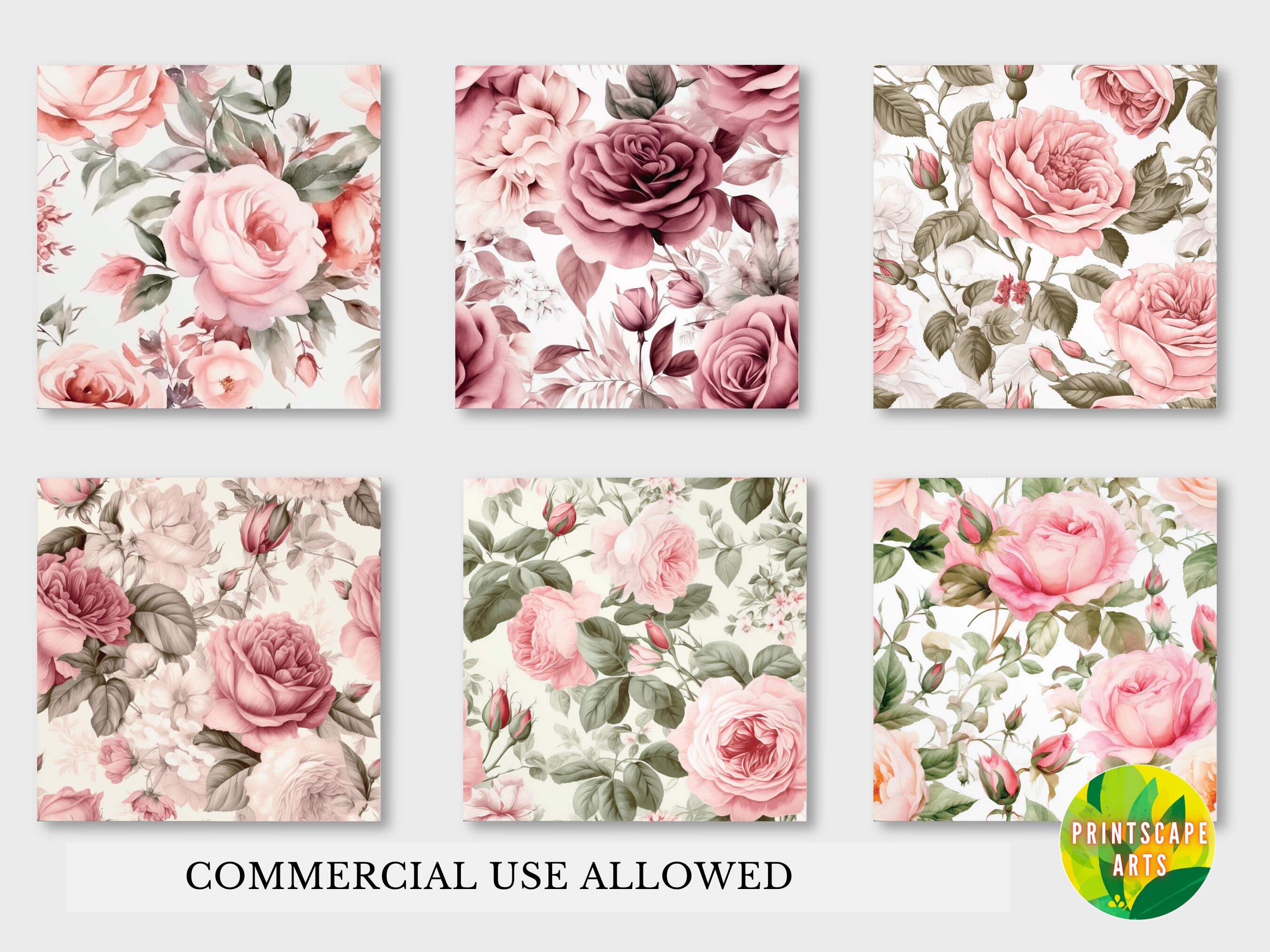 Watercolor Pink Roses Digital Paper Pack Roses Seamless - Etsy