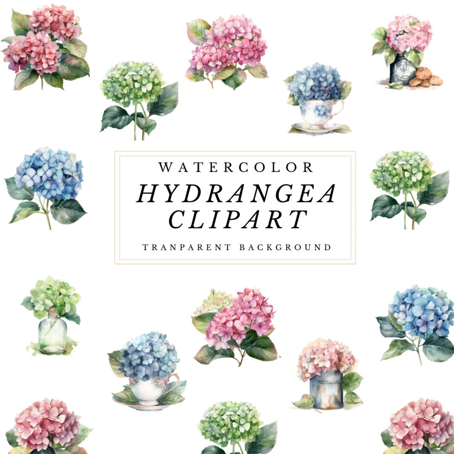 Watercolor Hydrangea Clipart: Floral Bouquets (digital Download) - Etsy