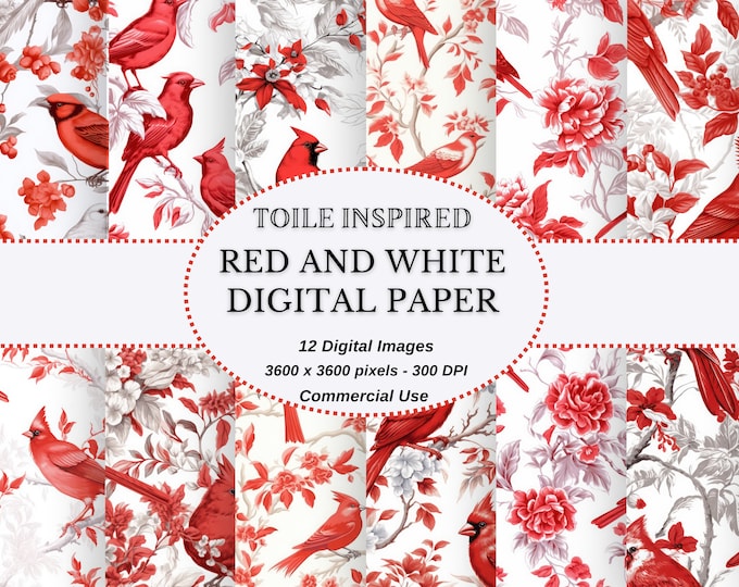 Toile Inspired Green and White Floral and Fauna Seamless Digital ...