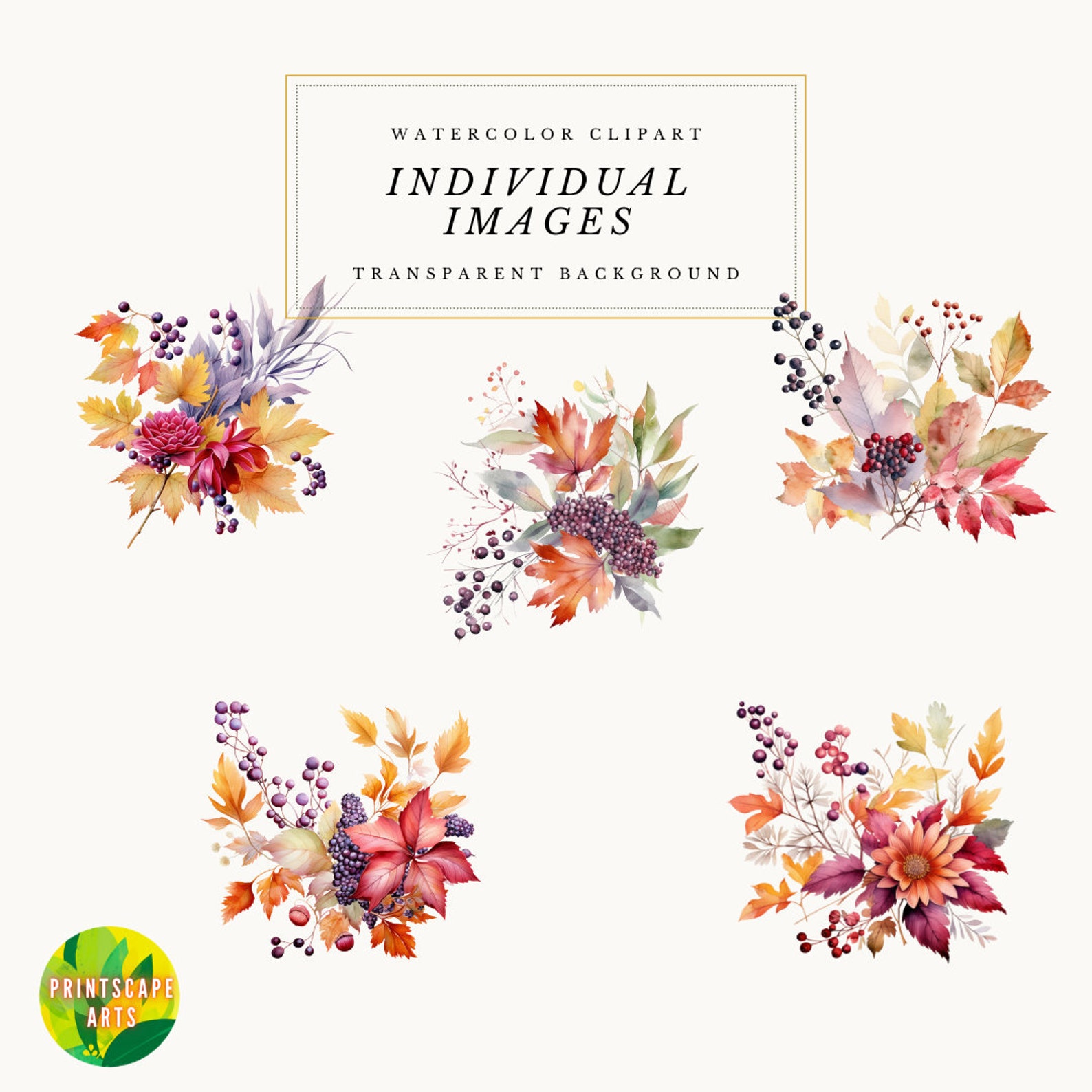 Autumn Floral Clipart, Fall Watercolor Clipart, Autumn Watercolor ...