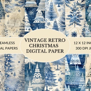 Printable Blue Christmas Digital Paper: Downloadable Vintage Retro ...
