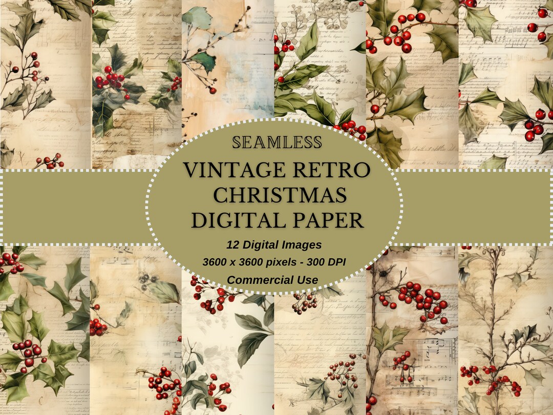 Printable Christmas Digital Paper: Downloadable Vintage Retro Christmas ...