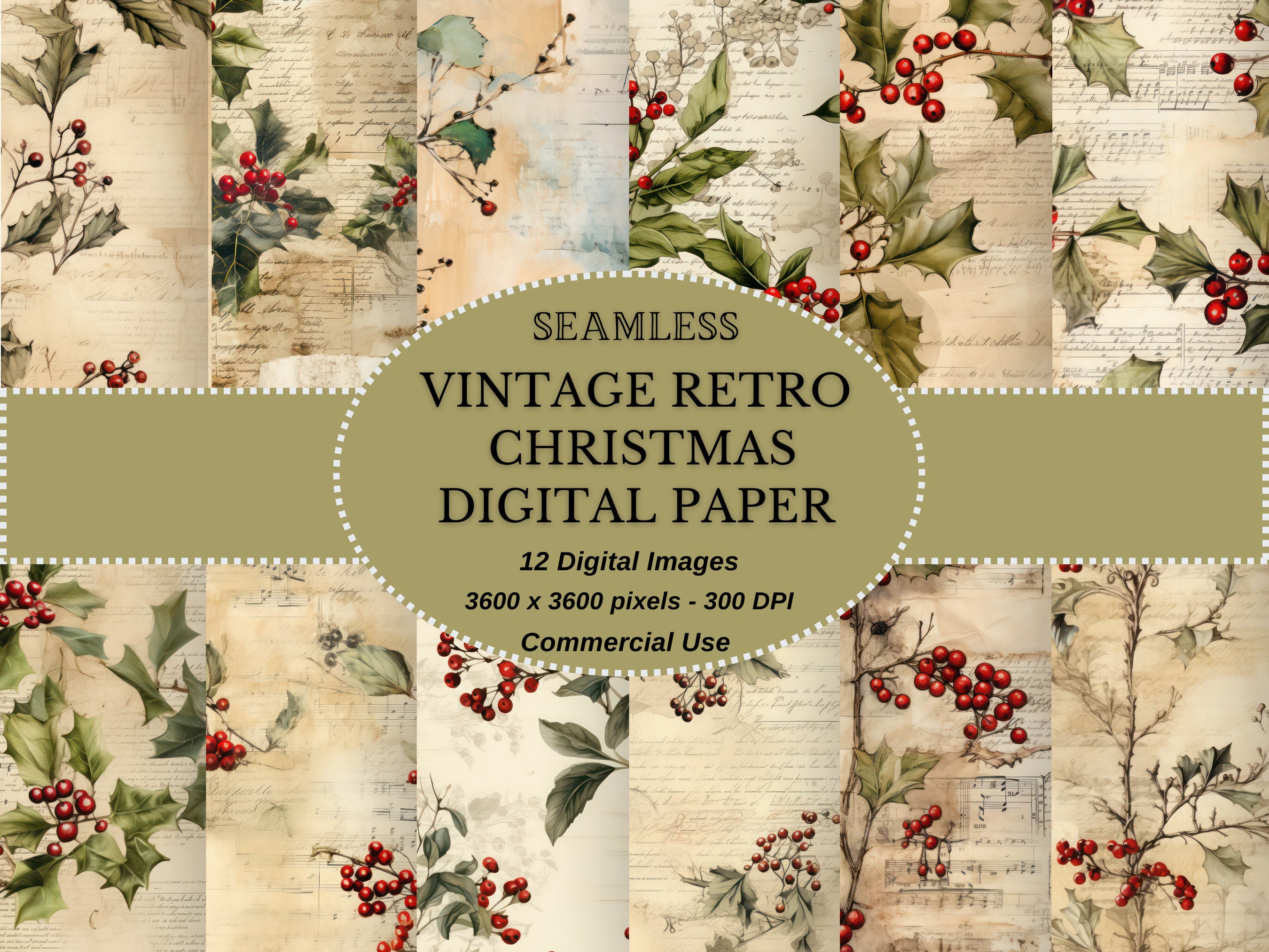 Printable Christmas Digital Paper: Downloadable Vintage Retro Christmas ...