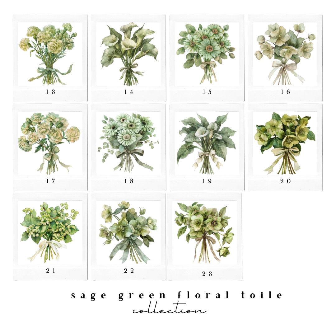 Green Floral Toile Clipart Set: Vintage Posies PNG (digital Download ...