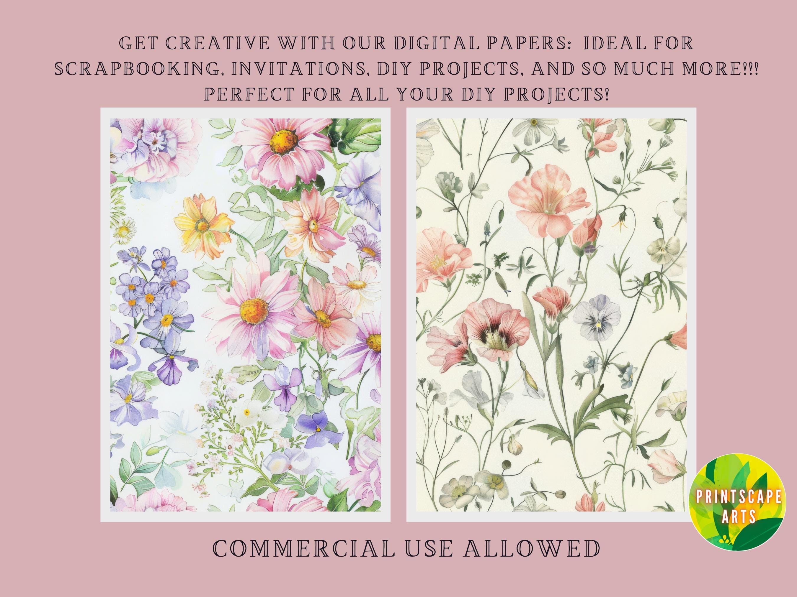 Vintage Floral Digital Paper: Seamless Watercolor Spring Patterns ...