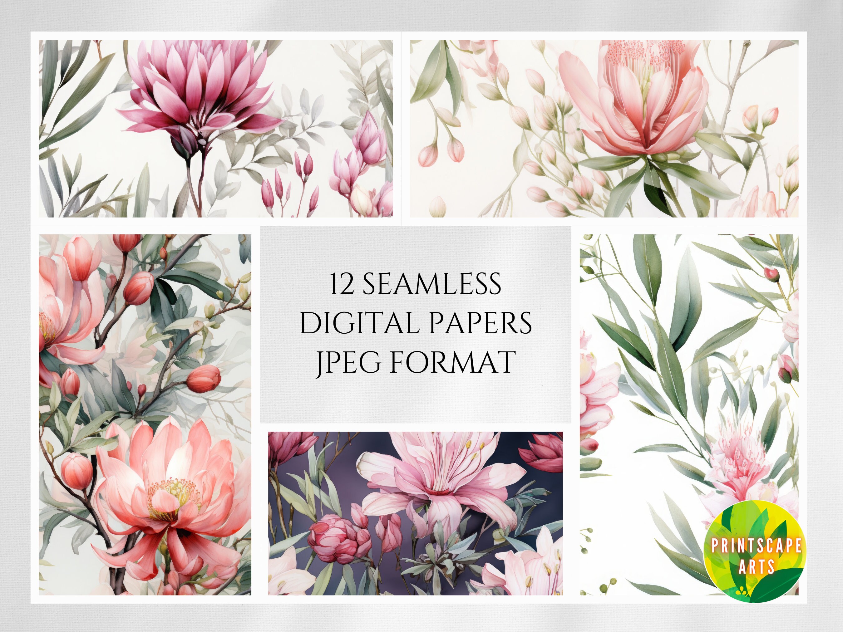 Watercolor Pink Floral Digital Paper: Vintage Shabby Chic (digital ...