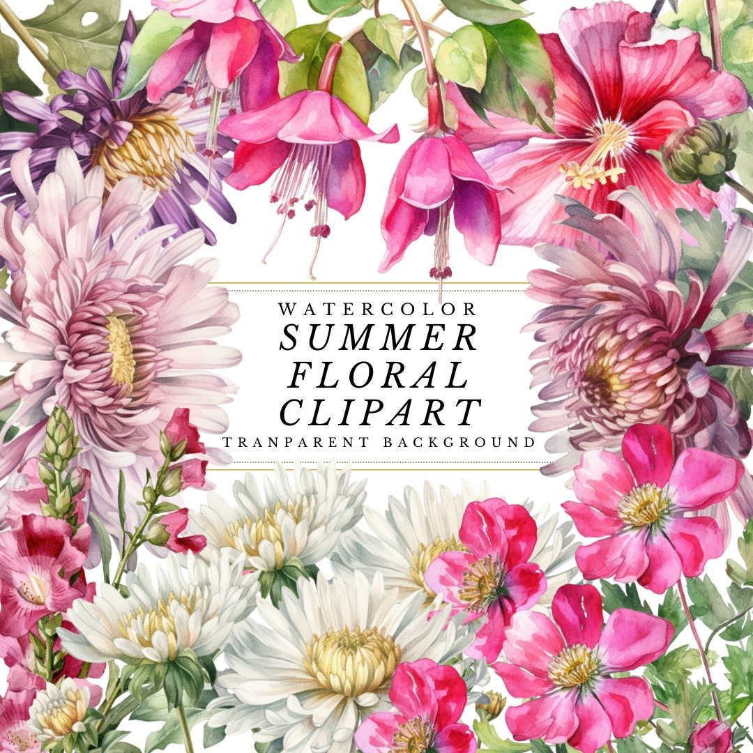 Summer Floral Clipart: Watercolor Flower PNG Images (instant Download ...