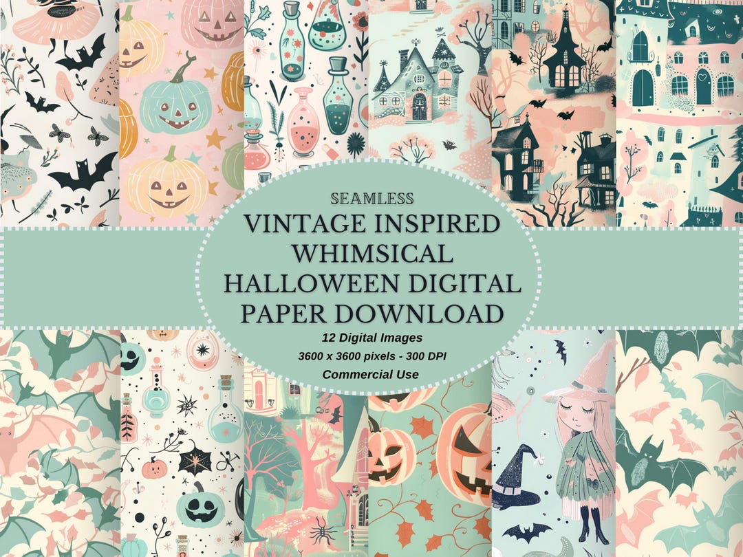 Vintage Halloween Digital Paper: Pastel Seamless Patterns (digital ...