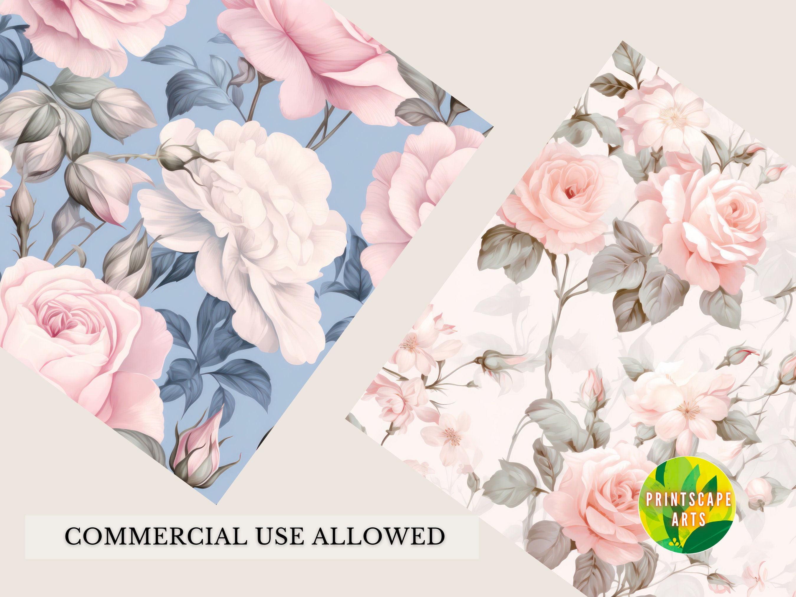 Vintage Rose Digital Paper, Shabby Chic Scrapbook, Watercolor Floral ...