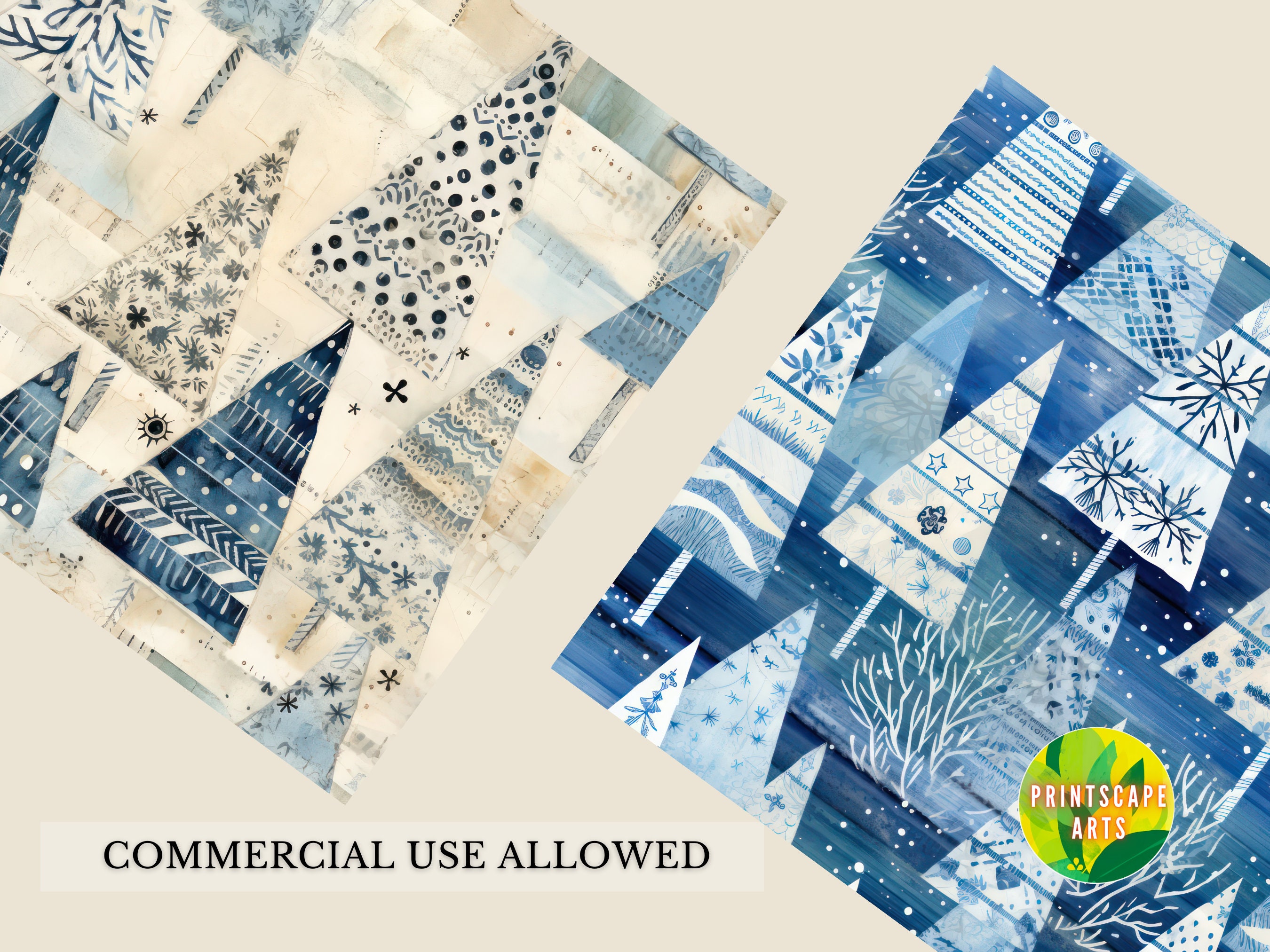 Printable Blue Christmas Digital Paper: Downloadable Vintage Retro ...