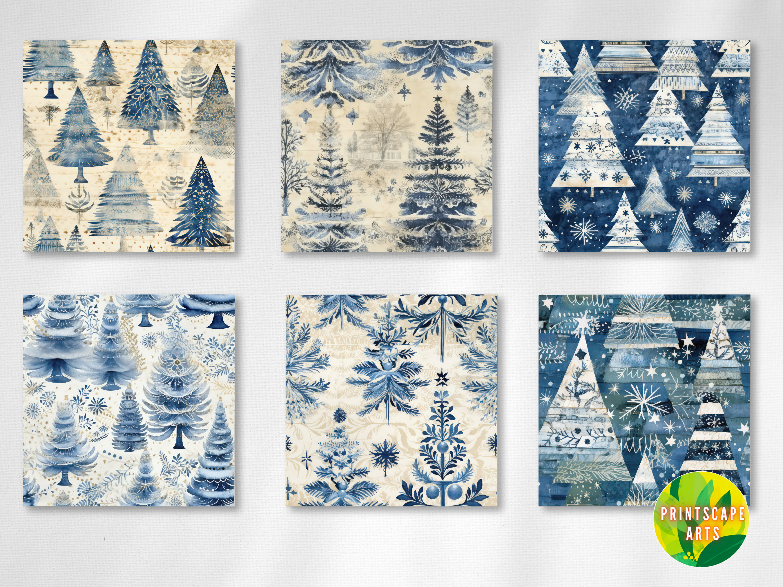 Printable Blue Christmas Digital Paper: Downloadable Vintage Retro ...