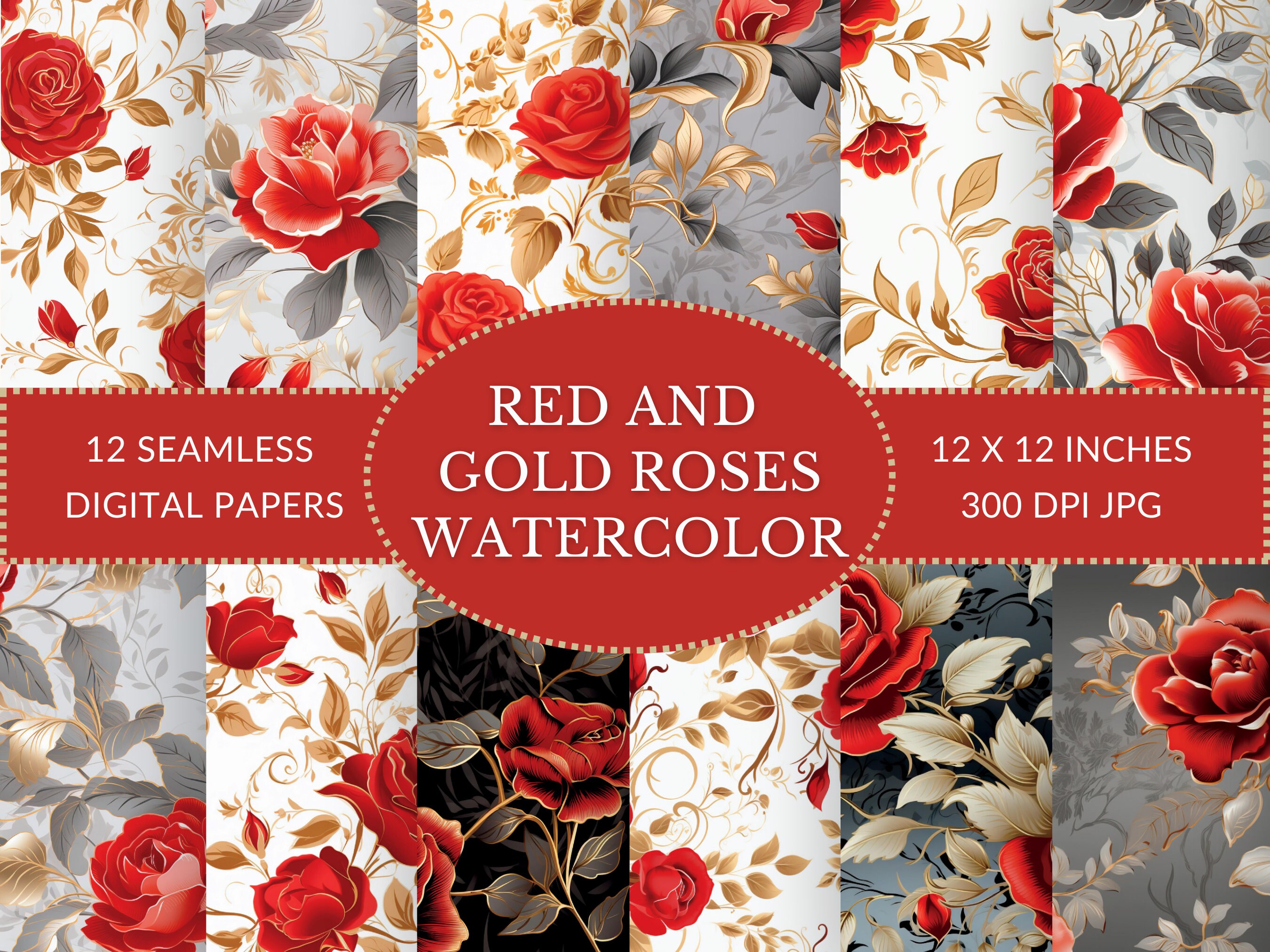 Elegant Red and Gold Paper Pack: Instant Download for Crafts - Etsy