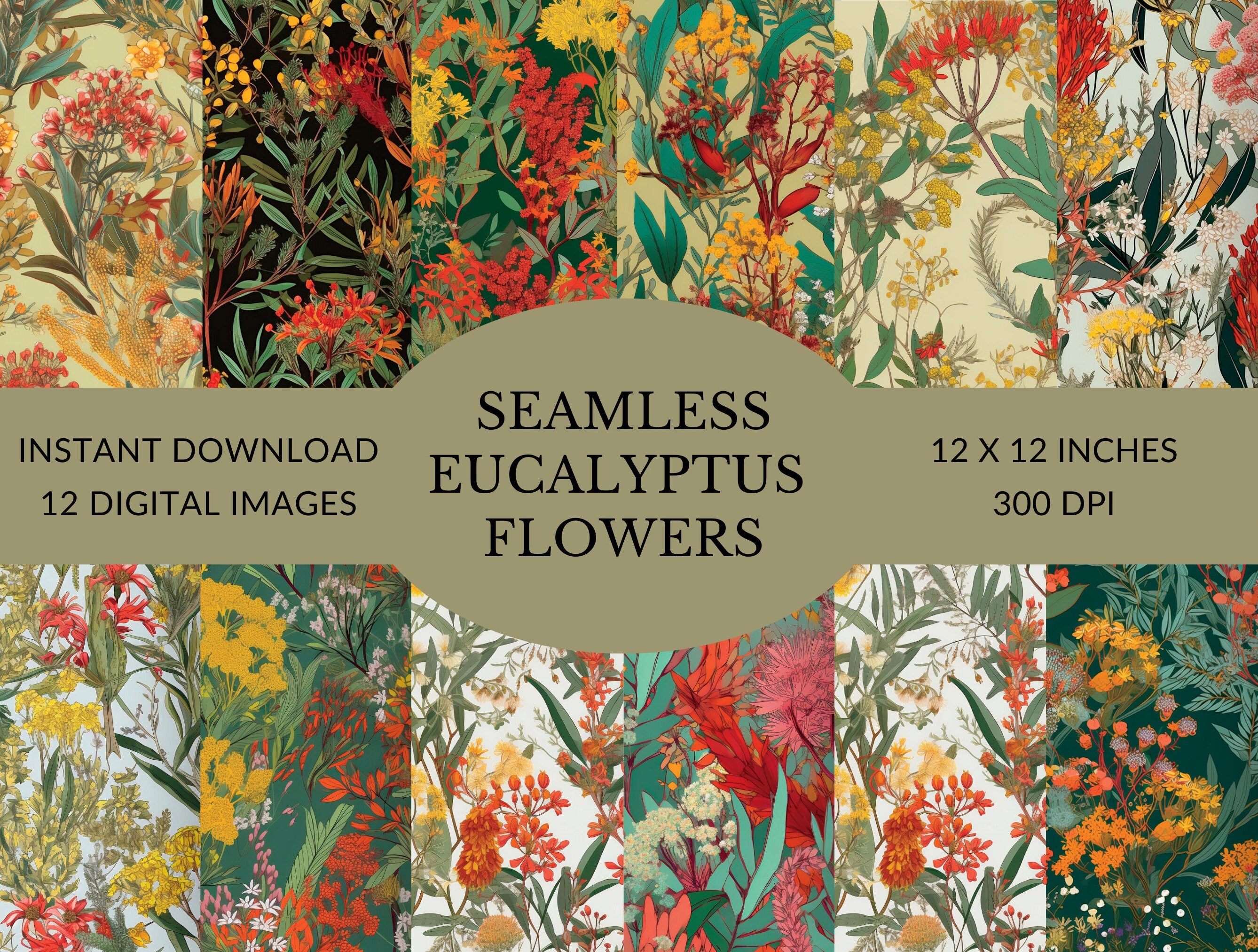 Eucalyptus Flowers, Seamless Digital Paper, Flowers Printable Digital ...