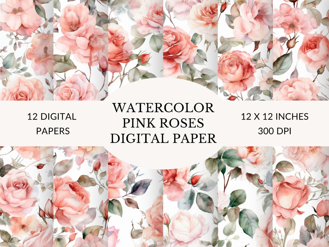 Watercolor Pink Roses Digital Paper: Seamless Floral Patterns (digital ...