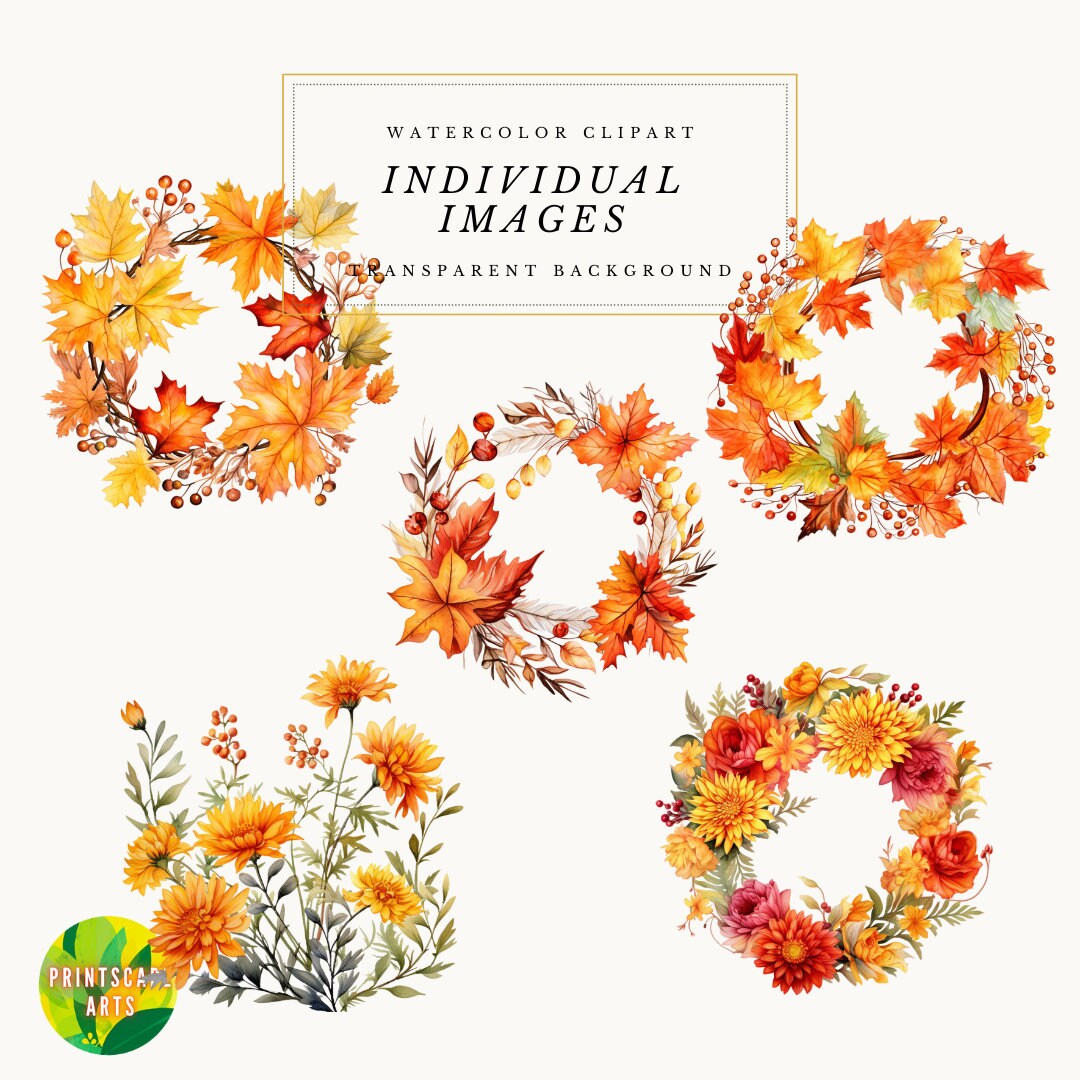 Autumn Floral Clipart Fall Watercolor Clipart Autumn - Etsy
